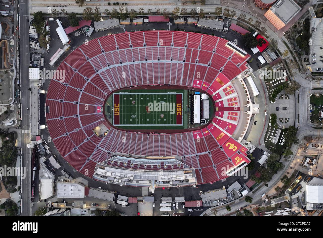 A general overall aerial view of the Los Angeles Memorial Coliseum ...