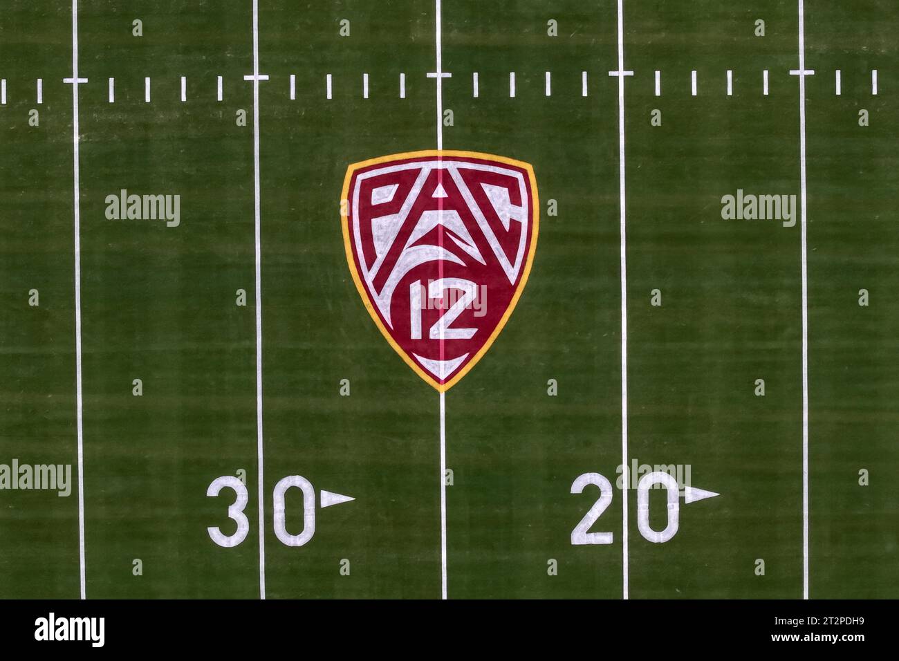 A general overall aerial view of the Pac-12 Conference logo on the ...
