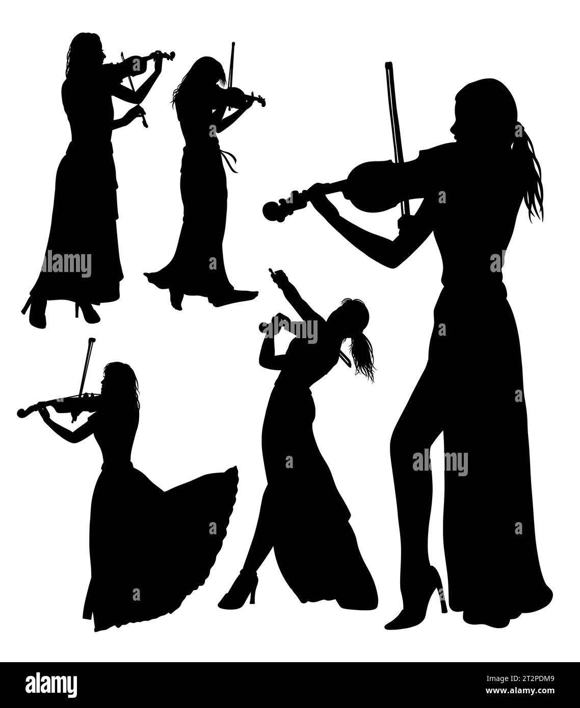 violin player male and female performance silhouette Stock Vector Image ...