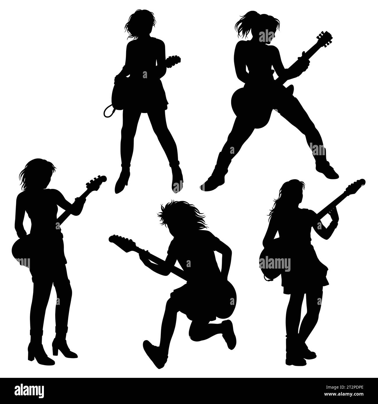 guitar player male and female music performance silhouette Stock Vector ...