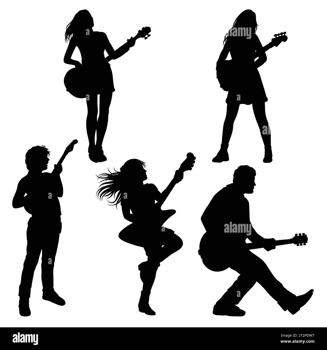 guitar player male and female music performance silhouette Stock Vector ...