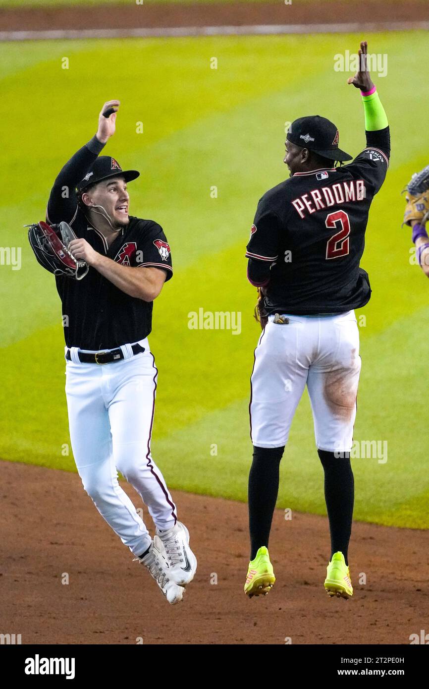 Arizona Diamondbacks center fielder Alek Thomas and shortstop Geraldo ...