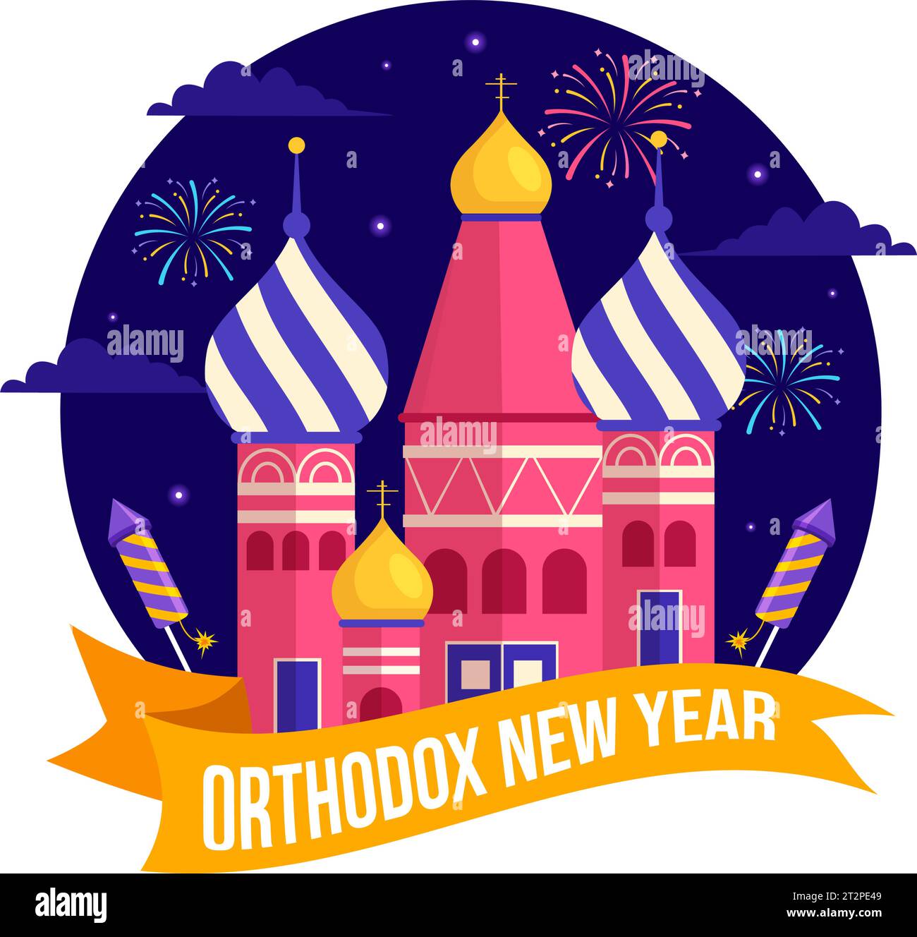 Happy Orthodox New Year Vector Illustration on 14 January with Church ...