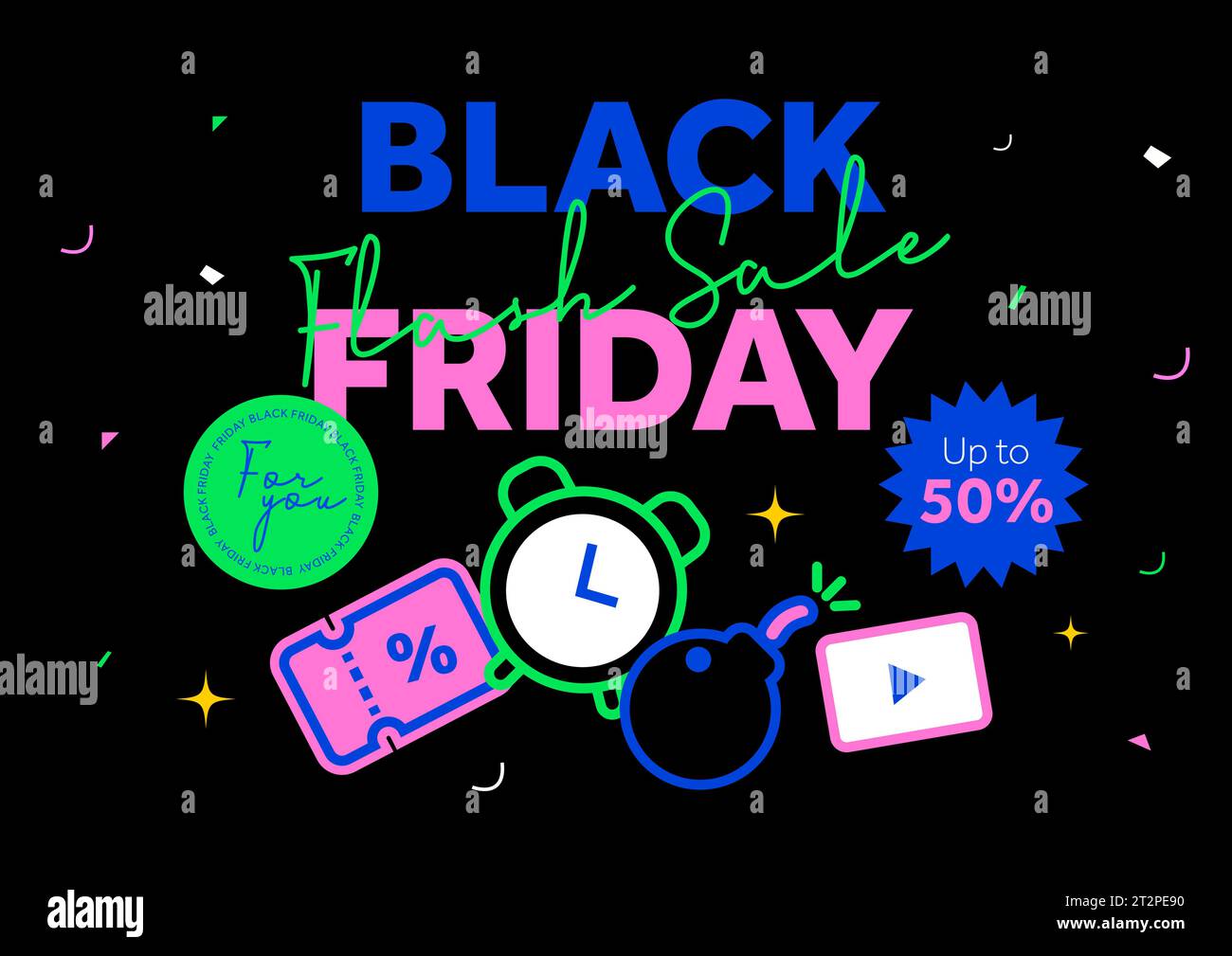 Black Friday super sale banner template with coupon, clock, bomb, video ...