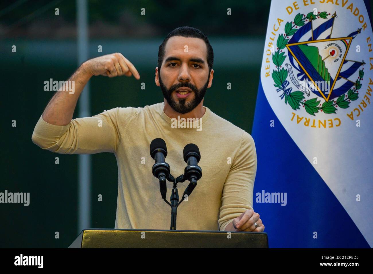 El Salvador's President Nayib Bukele gestures while inaugurating the ...