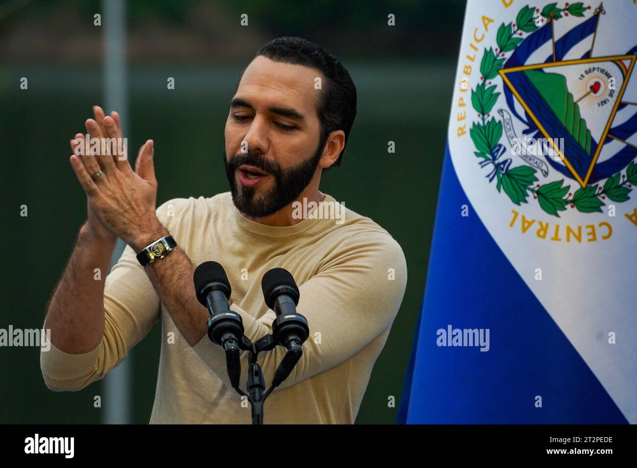 El Salvador's President Nayib Bukele gestures while inaugurating the ...