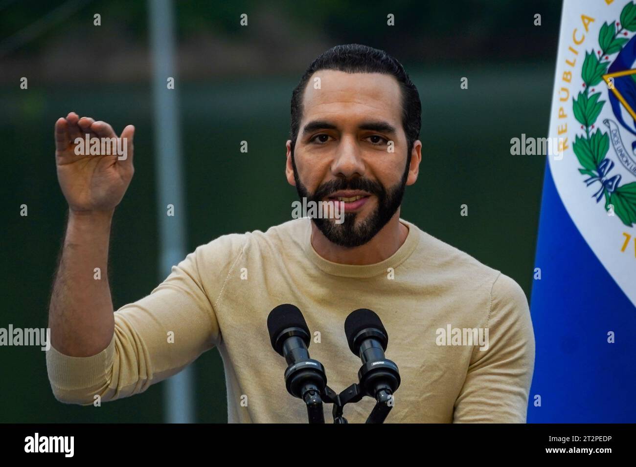 El Salvador's President Nayib Bukele gestures while inaugurating the ...