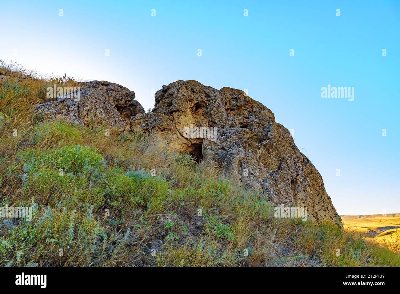 Prehistoric stone boulder in the Donskoy Nature Park, Volgograd Region ...