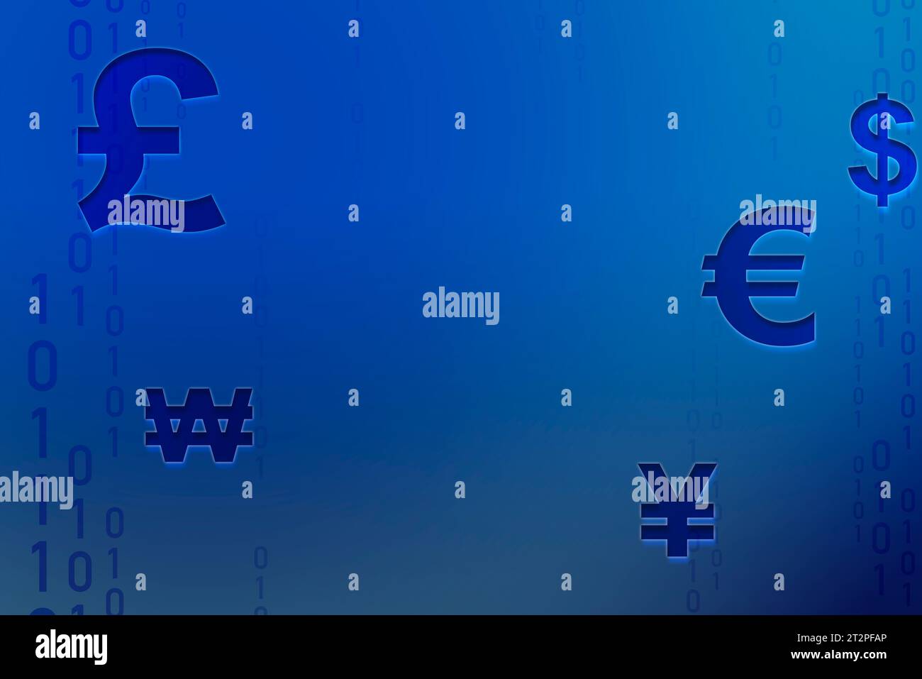 Various currency symbols displayed on a vibrant blue background. The ...