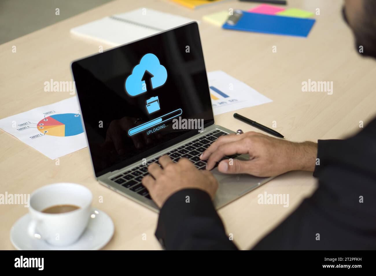 Data storage, networking and internet service concept. Back view of ...