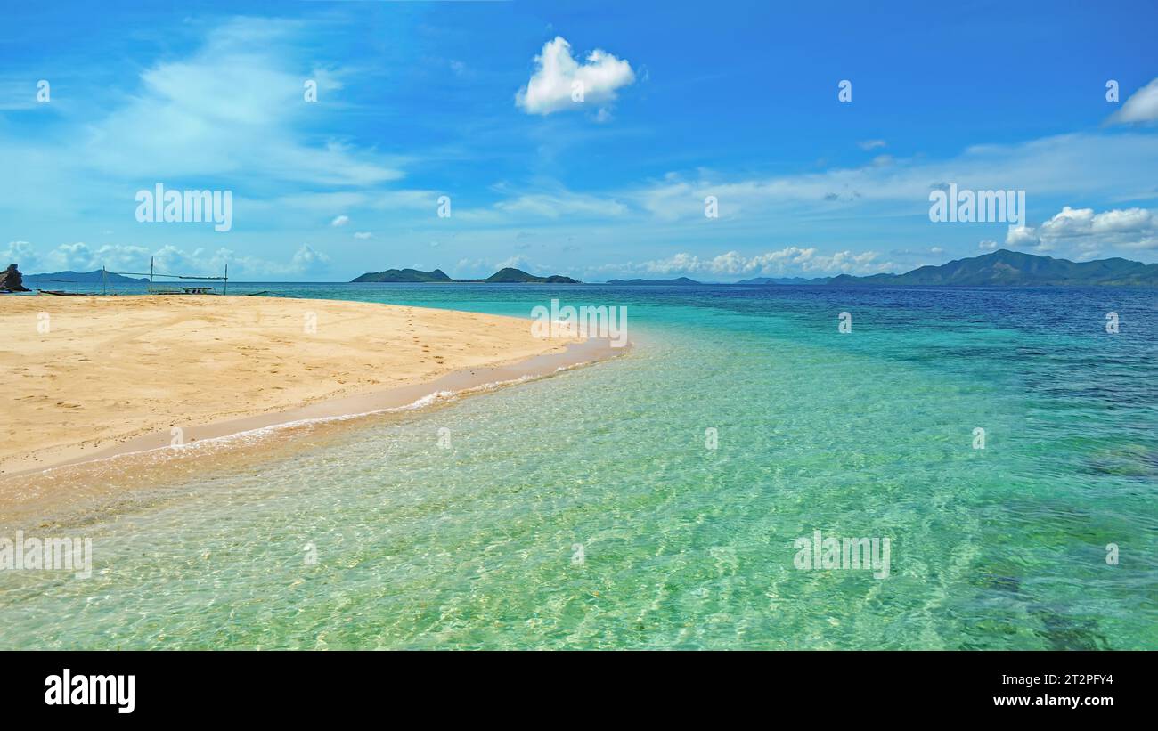 The sandy shallows of the tropical island in the Coron Bay. Province of ...