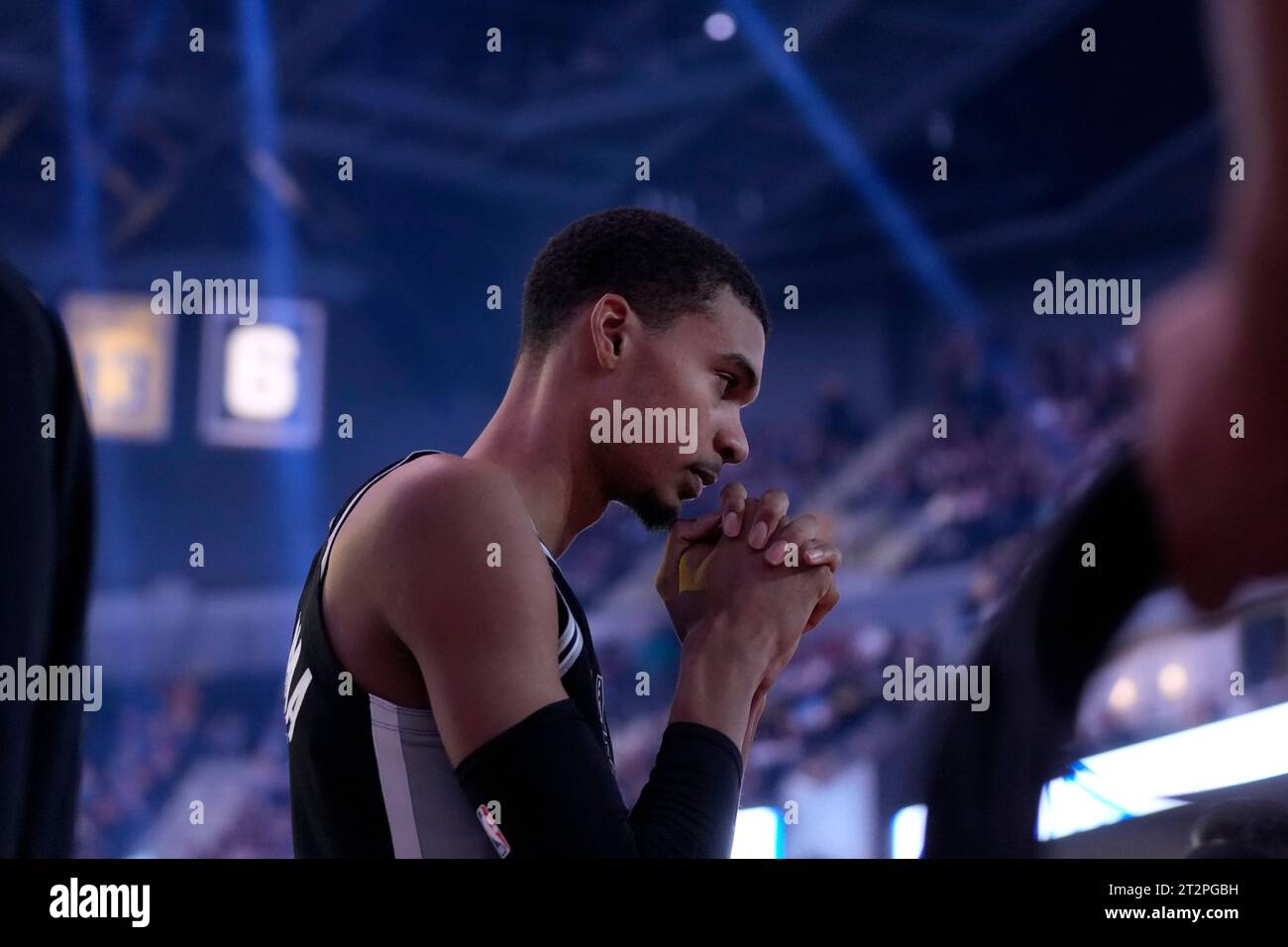 San Antonio Spurs center Victor Wembanyama stands by the team's bench ...
