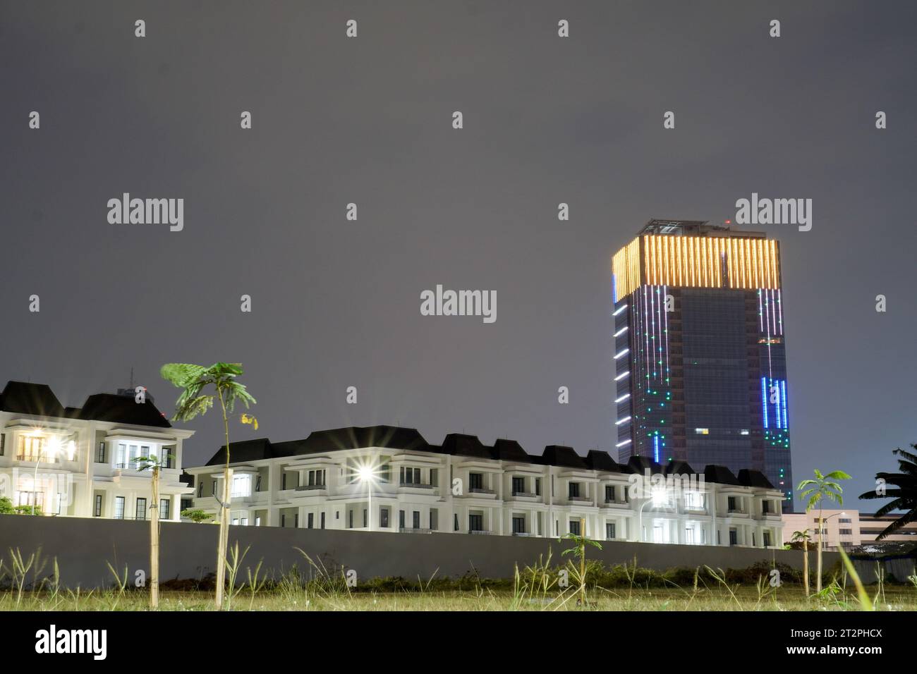 housing ready for habitation, seen from behind with a backdrop of tall ...