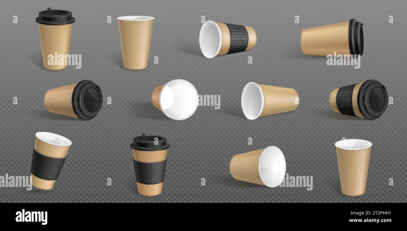 Realistic set of craft paper cups isolated on transparent background ...