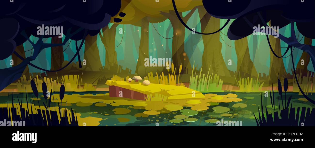 Jungle forest landscape with swamp for game background. Fantasy ...