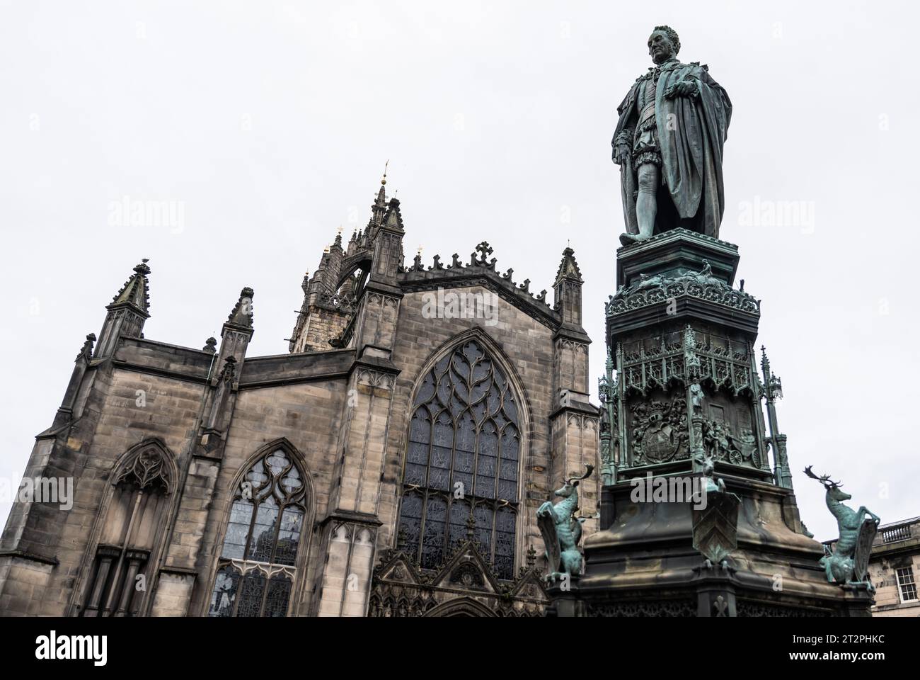looking up at the John Knox Statue in Parliament Square, with St. Giles ...