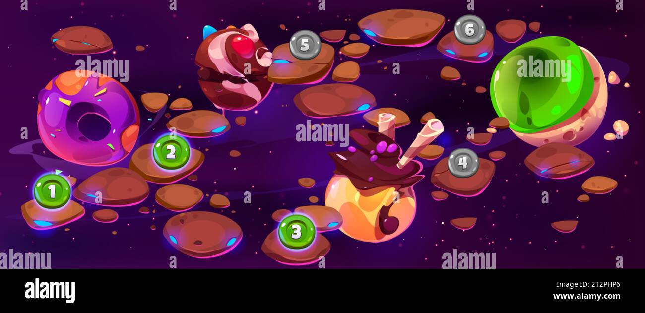 Candy space game level map ui illustration vector. Chocolate background ...