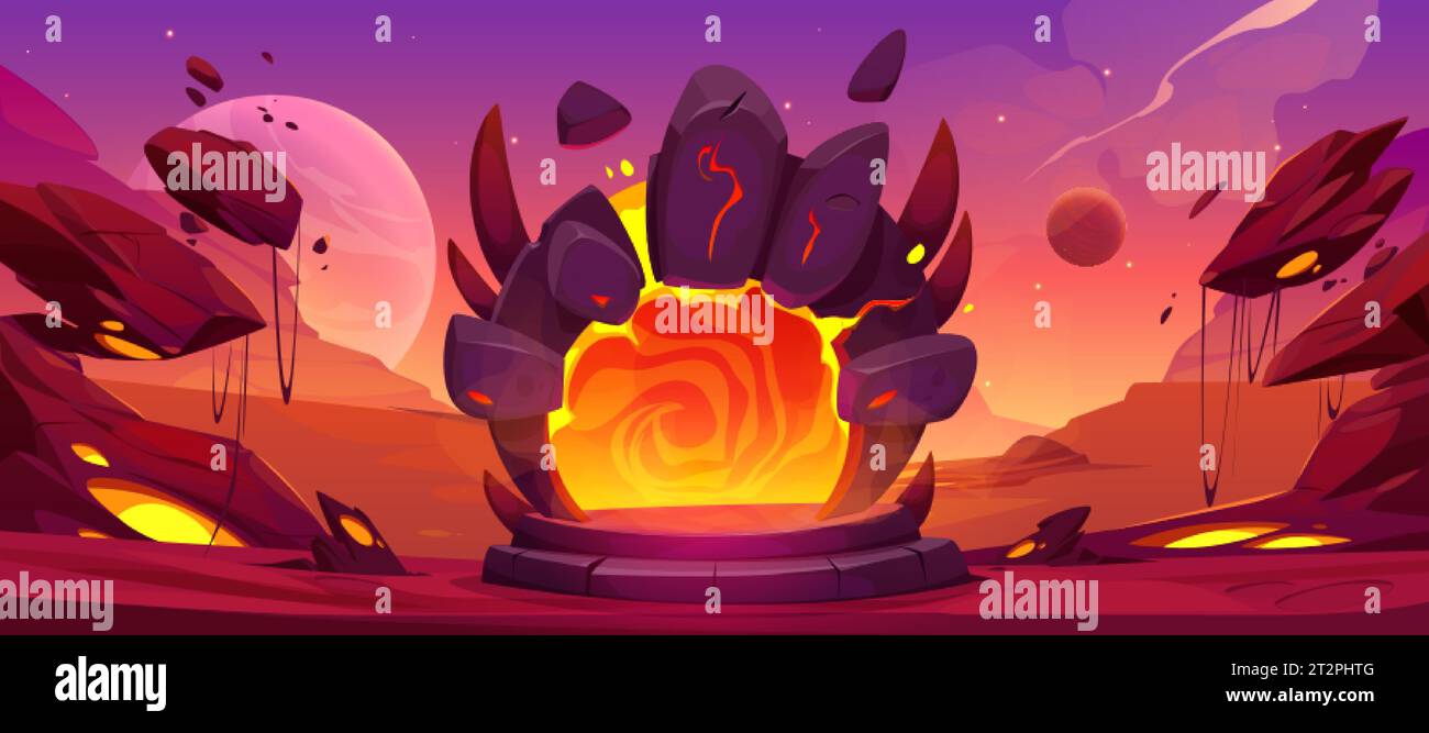 Magic fantasy game door to hell cartoon vector background. Ui teleport ...