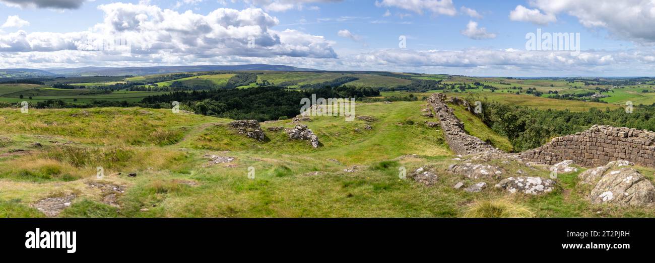 a panoramic view of Hadrian's Wall at Walltown Crags, near Greenhead ...