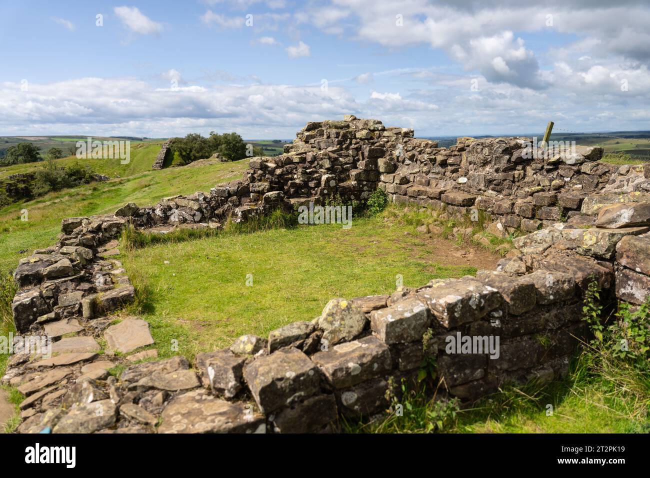the ruins of an ancient Roman defensive turret along Hadrian's Wall ...