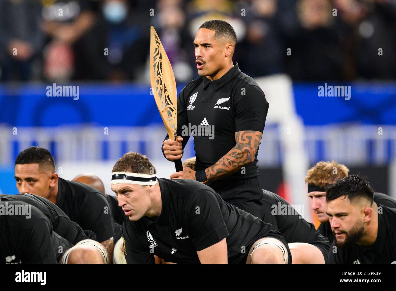 Saint Denis, France. 20th Oct, 2023. Aaron Smith of New Zealand leads ...