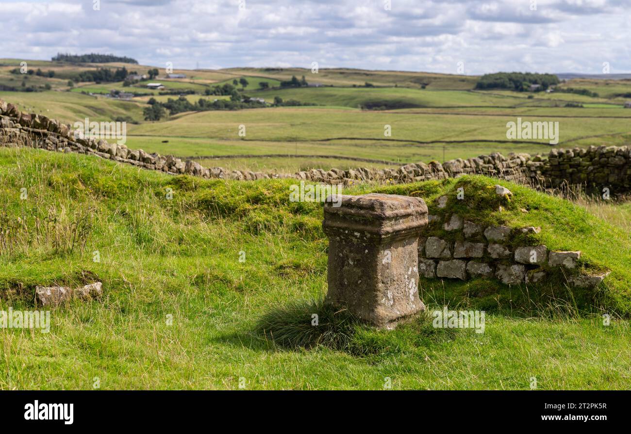 Roman temple altar stone at Great Chester Fort (Aesica) on Hadrian's ...