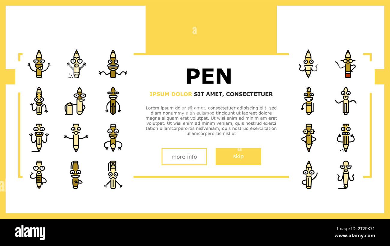 Pen character pencil school landing web page vector cute funny hi-res ...