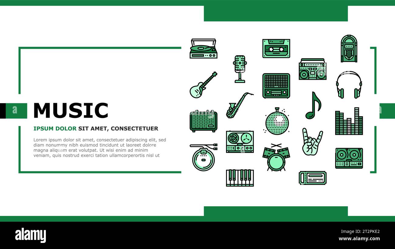 retro music vintage style landing header vector Stock Vector Image ...