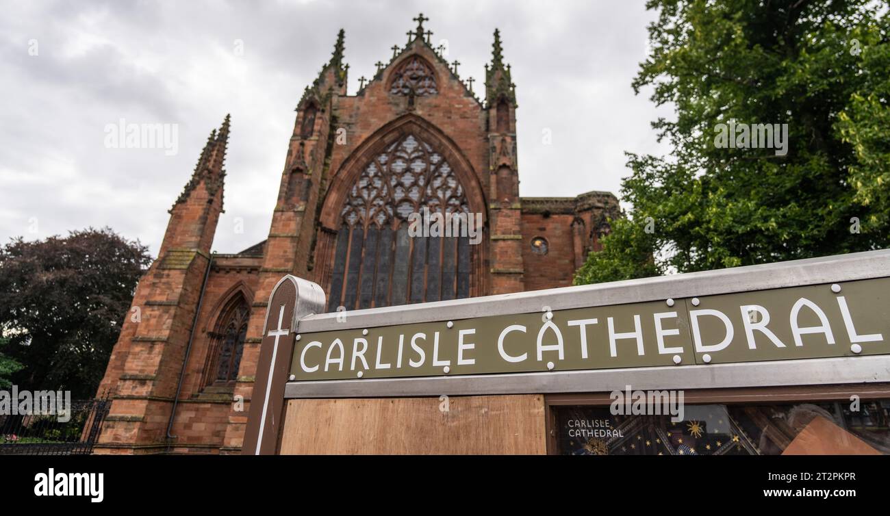 sign outside Carlisle Cathedral, Carlisle, Cumbria, UK Stock Photo - Alamy