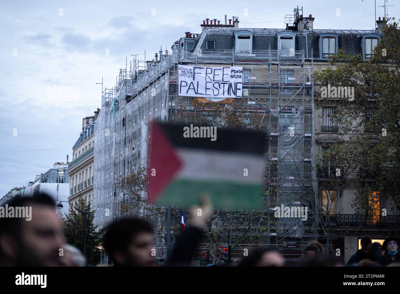 Paris, France. 19th Oct, 2023. A huge ''Free Palestine'' banner seen ...
