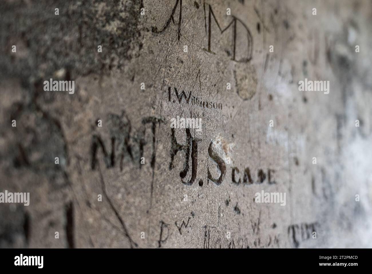 old carved initials in a tower at Brougham Castle, near Penrith ...