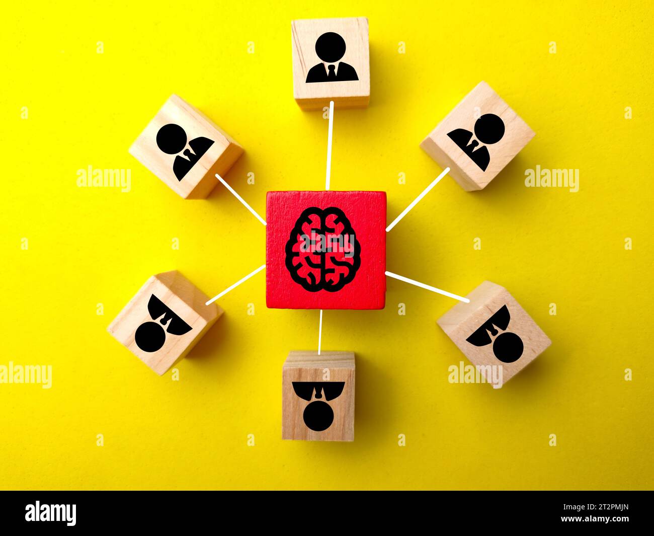 Wooden block with brain and worker icons. the concept of mind control ...
