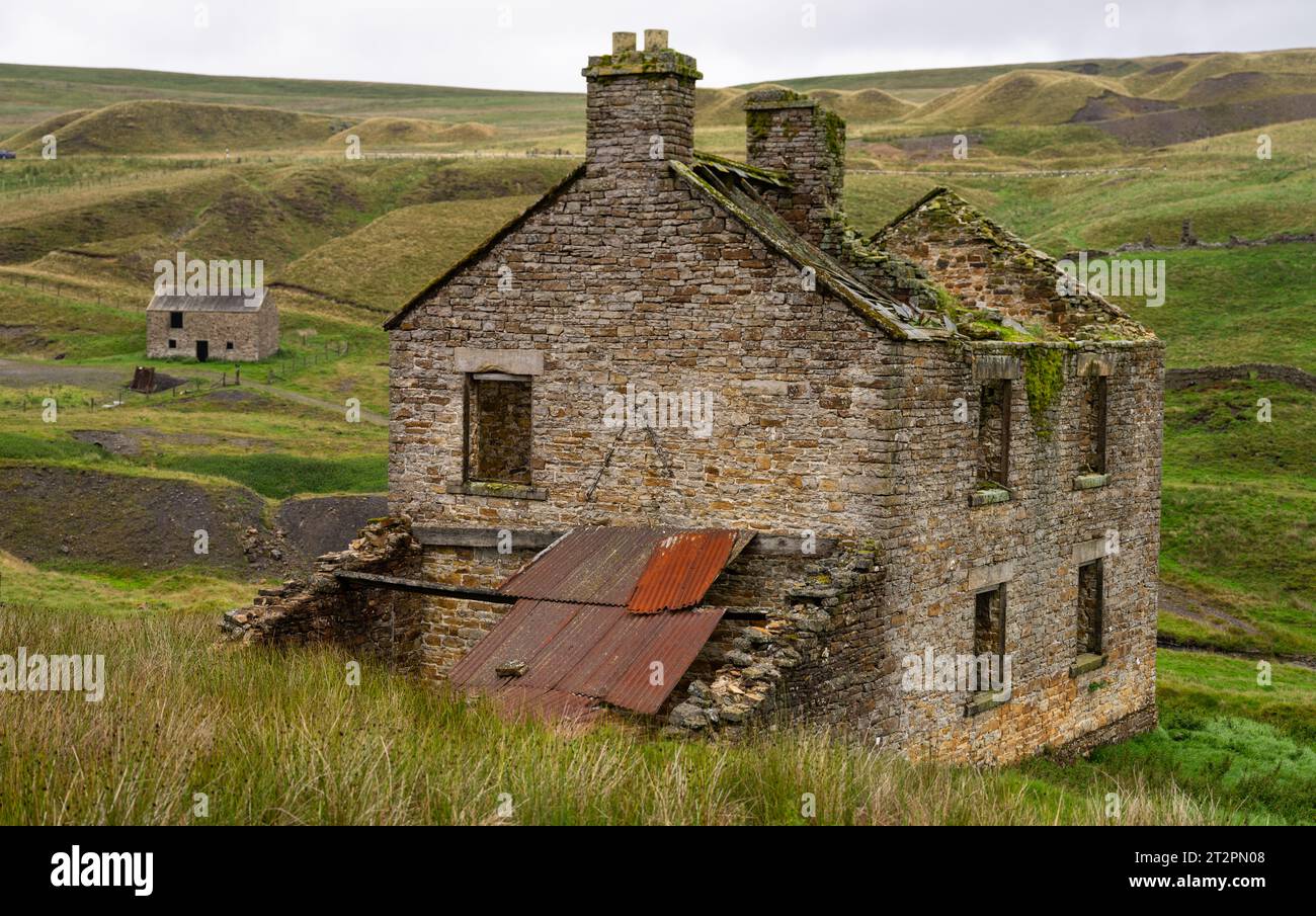ruined buildings at Groverake Mine, in the North Pennines Area of ...