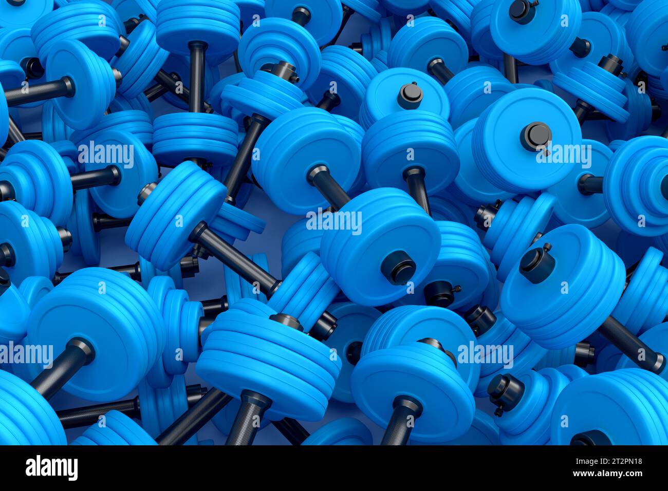 Pile of sport equipment like kettlebell, barbell and dumbbell on black ...