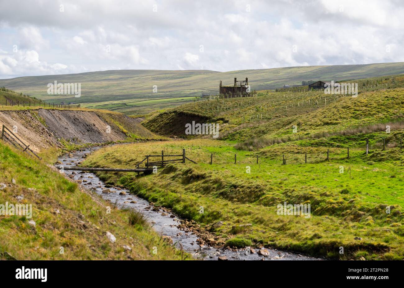 ruined buildings at Groverake Mine, in the North Pennines Area of ...