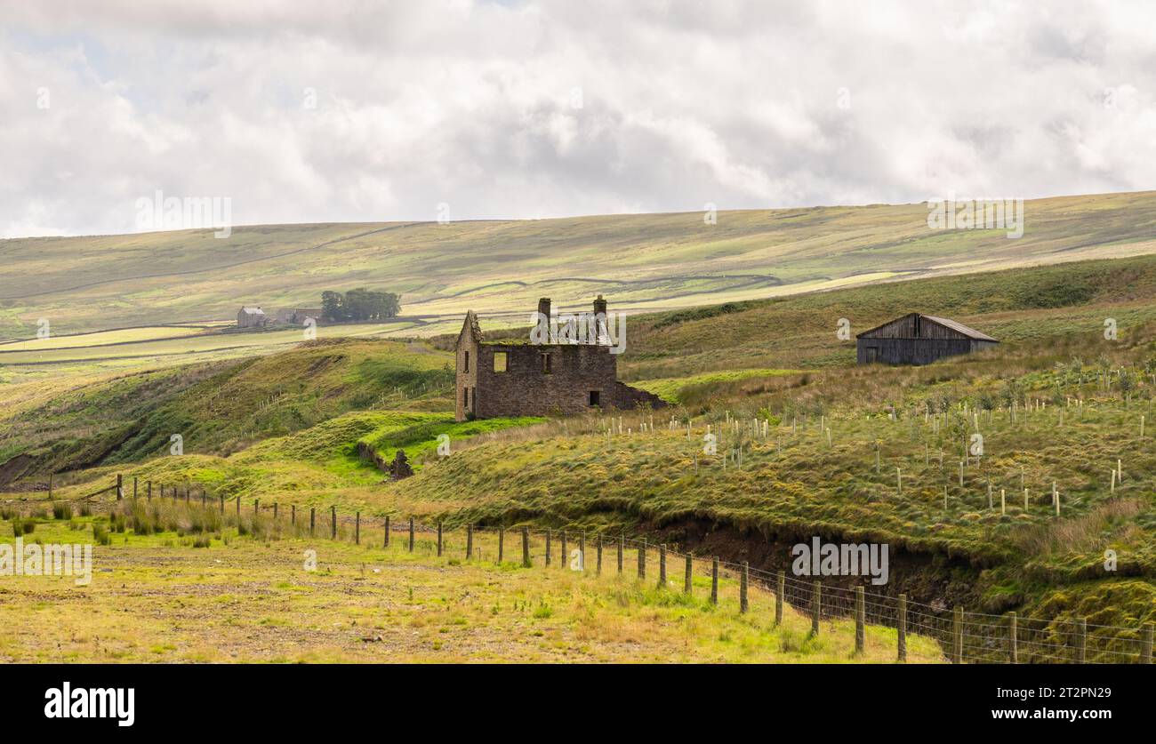ruined buildings at Groverake Mine, in the North Pennines Area of ...