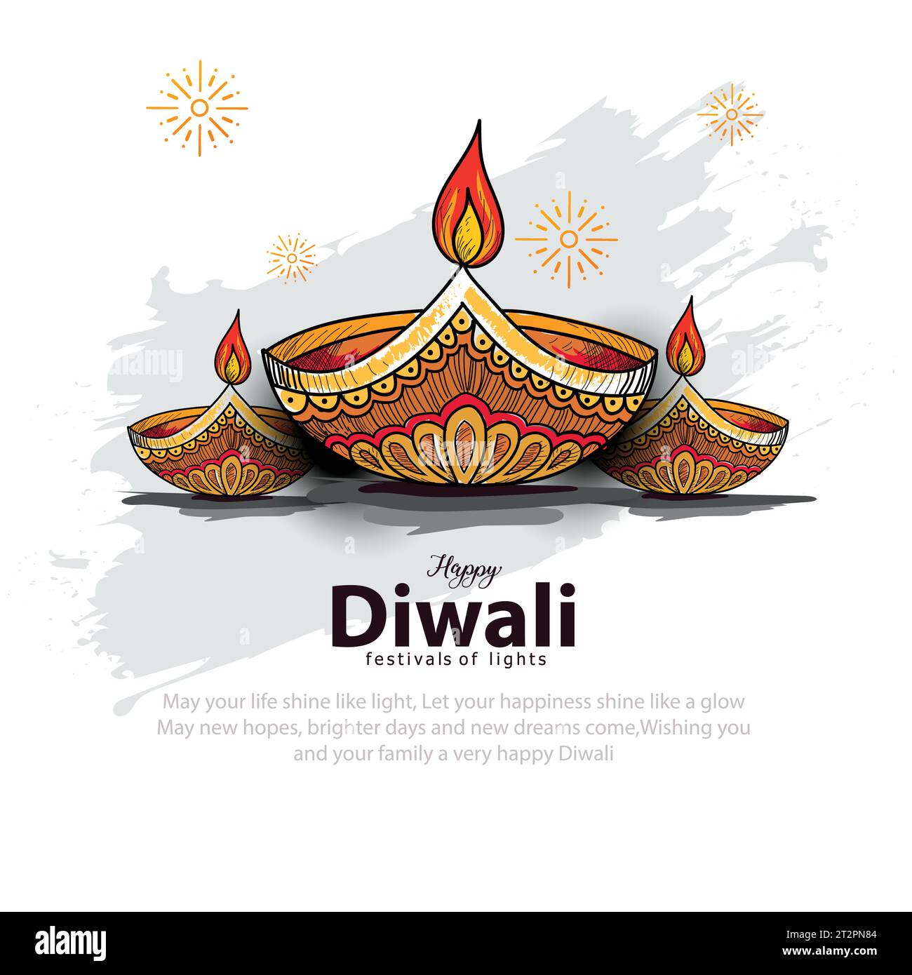 happy Diwali. Indian festivals of light with outline Diya. vector ...