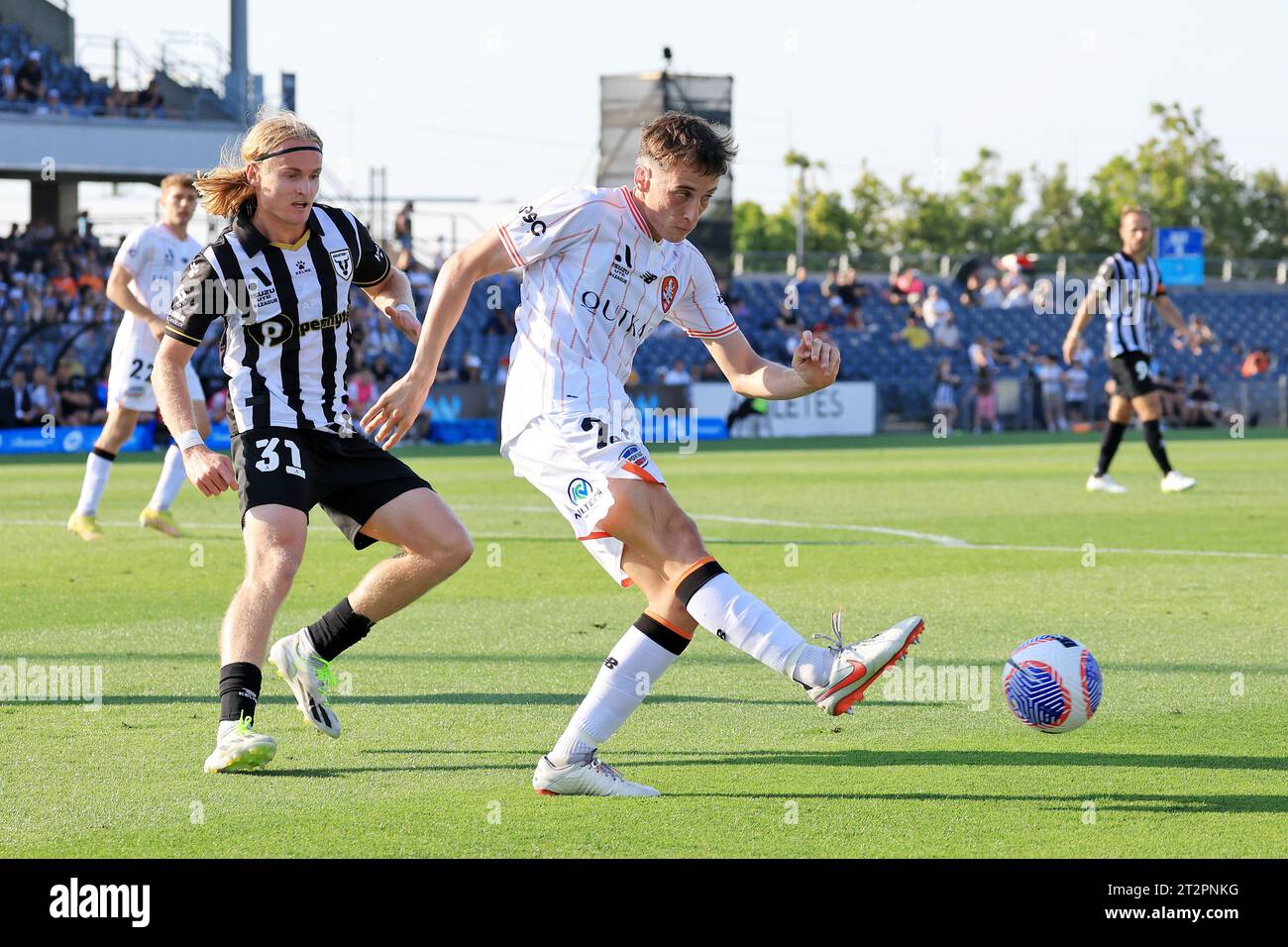 Sydney, Australia. 21st Oct, 2023. Kai Trewin of the Roar clears the ...