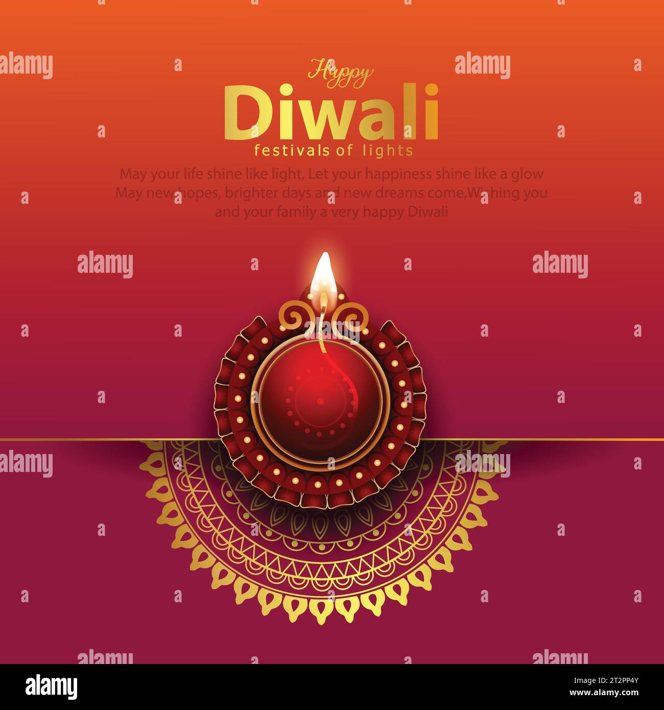 happy Diwali greetings. golden rangoli decoration with Diya. vector ...