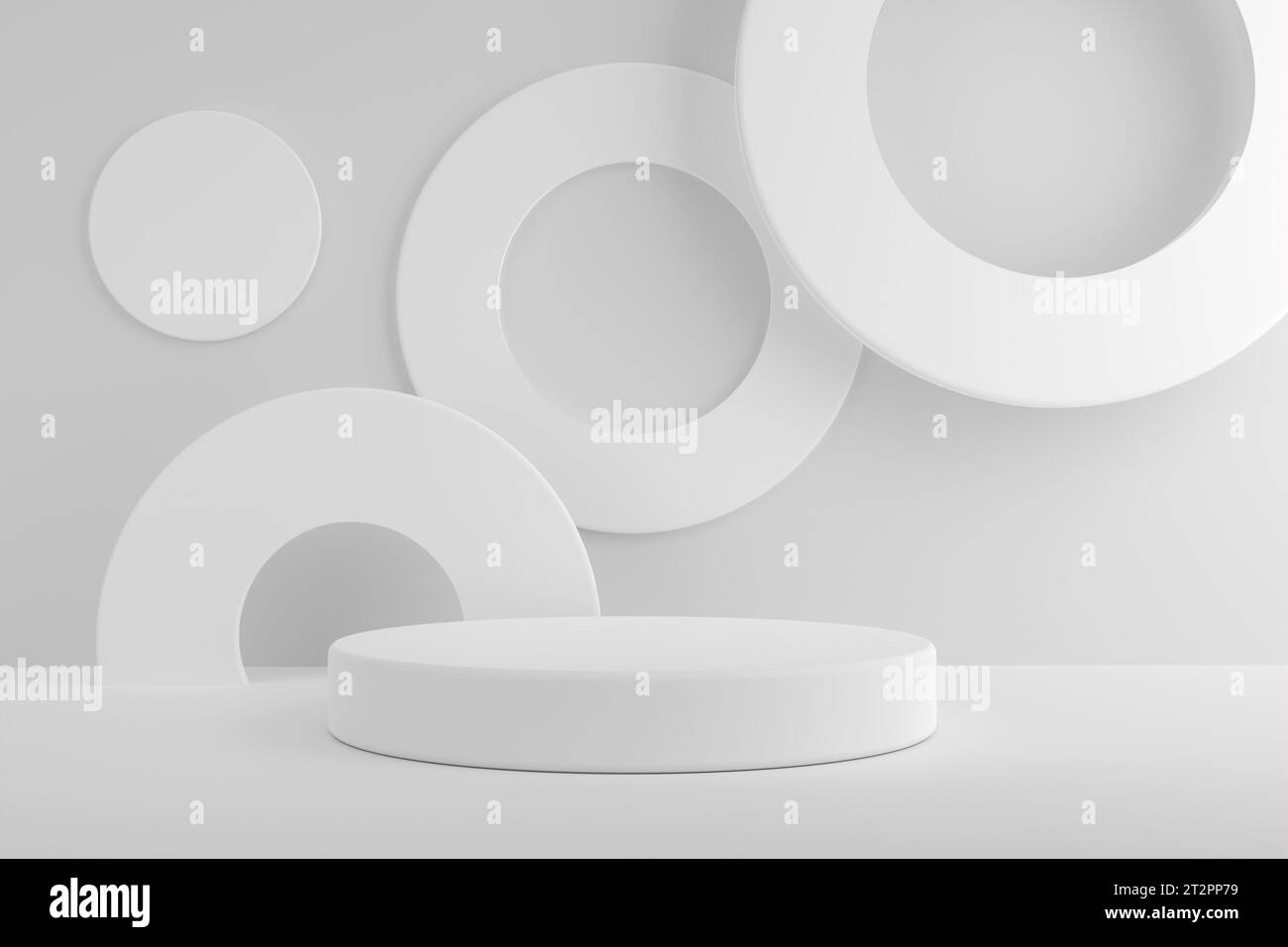 Round circle platform on white background. White podium with geometric ...