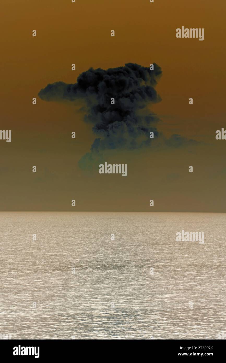 dense black cloud after the explosion and the sky dyed red and under ...