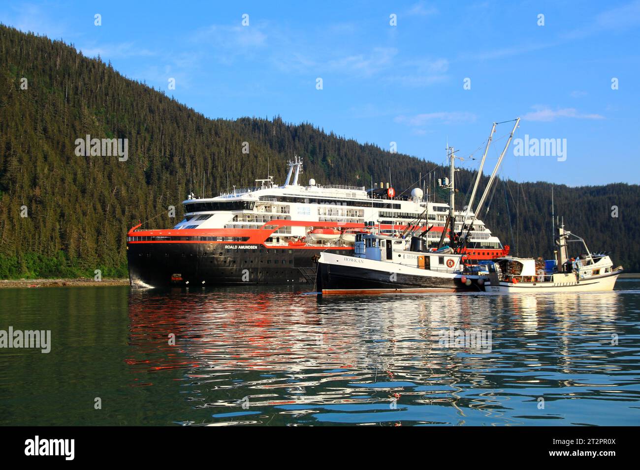 MS Roald Amundsen-Expedition ship and fishing boat in William Henry Bay, Alaska Stock Photo - Alamy