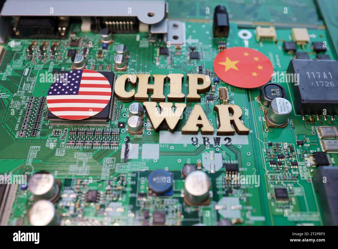 Motherboard and national flag. Image photo of the US-China ...