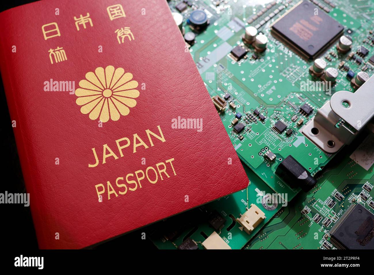 An image photo of a Japanese passport and a semiconductor chip Stock ...
