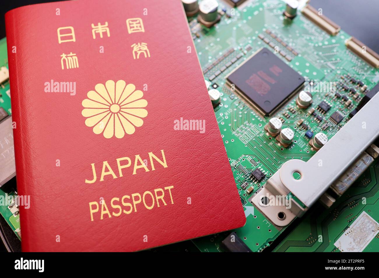 An image photo of a Japanese passport and a semiconductor chip Stock ...