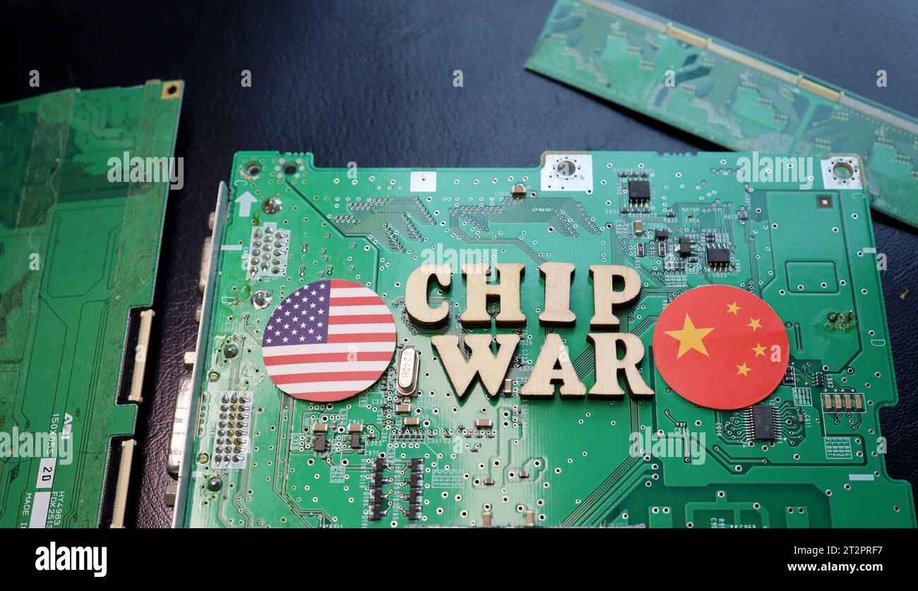 Motherboard and national flag. Image photo of the US-China ...