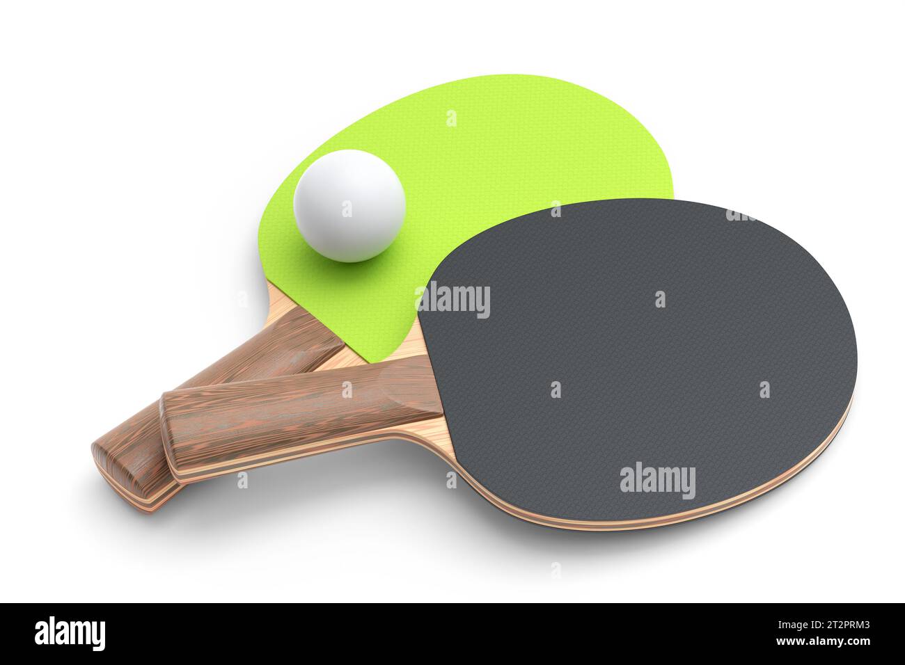 Pair ping pong rackets for table tennis with ball isolated on white ...