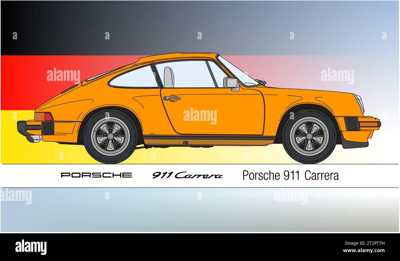 Germany, year 1974, Porsche 911 Carrera, vintage car, illustration ...