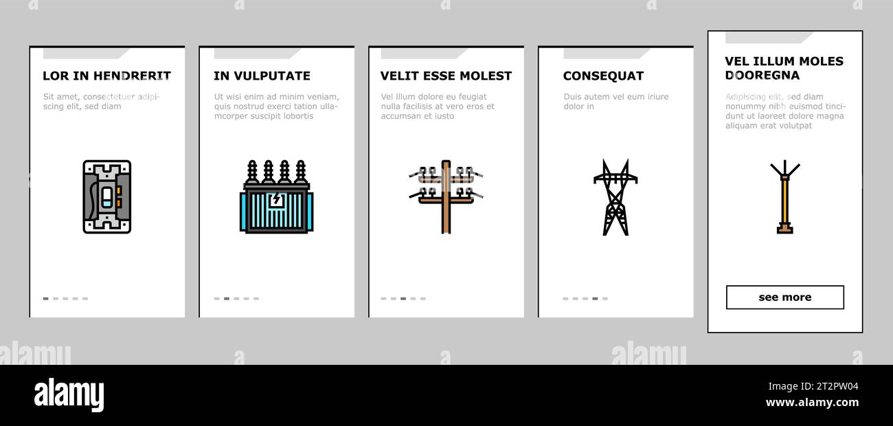 electrical engineer industry work onboarding icons set vector Stock ...