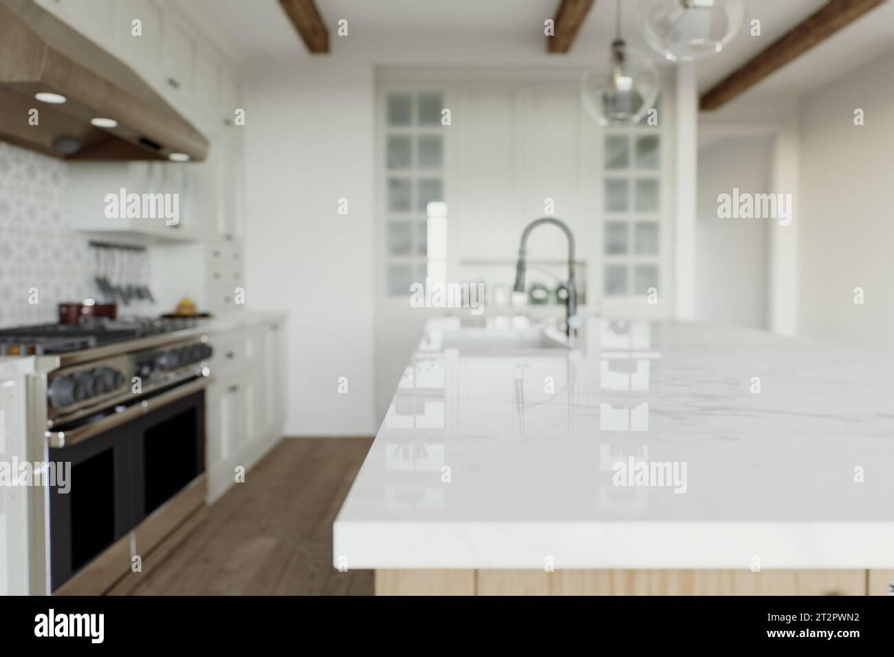 Kitchen with an emphasis on an empty countertop for arranging kitchen ...